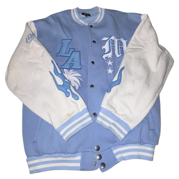 Boohoo | Jackets & Coats | Blue White La Varsity Jacket | Poshmark